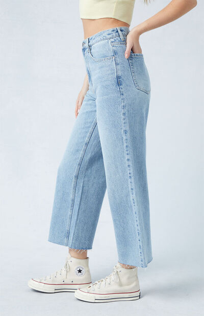 Pacsun Eco Light Indigo Raw Cut Cropped Wide Leg Jeans | Pacsun