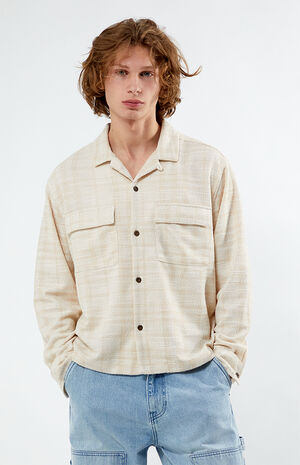 Pacsun Cream Woven Cropped Flannel Shirt | PacSun