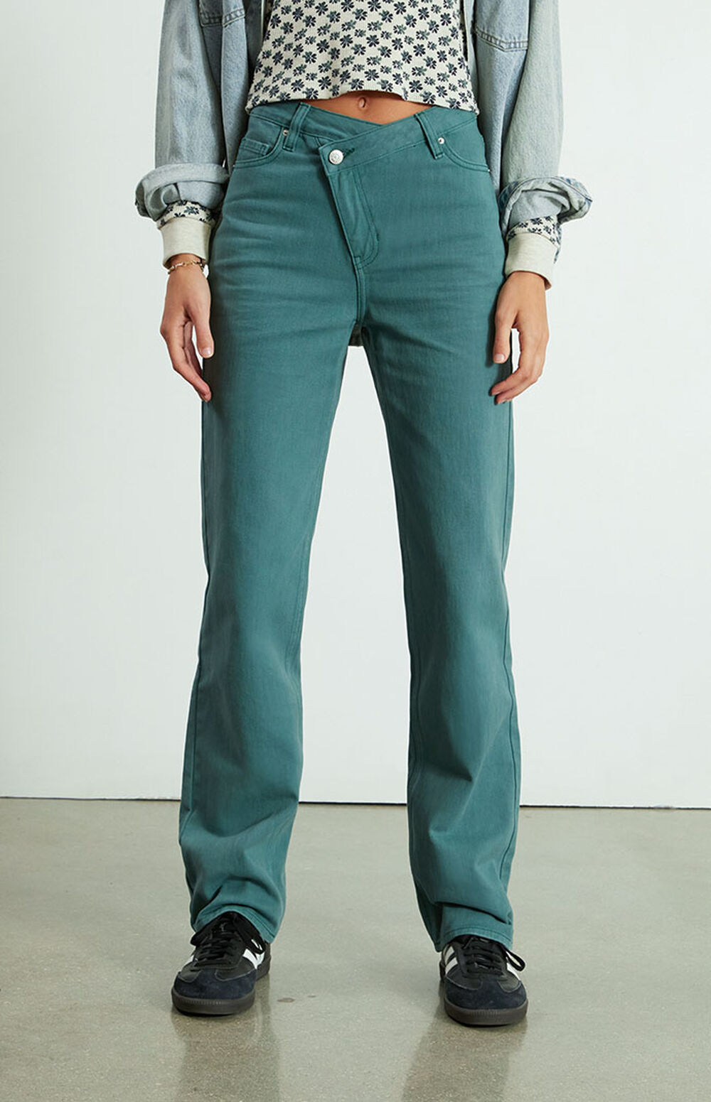 Pacsun Green Asymmetrical Waistband Boyfriend Jeans | Pacsun