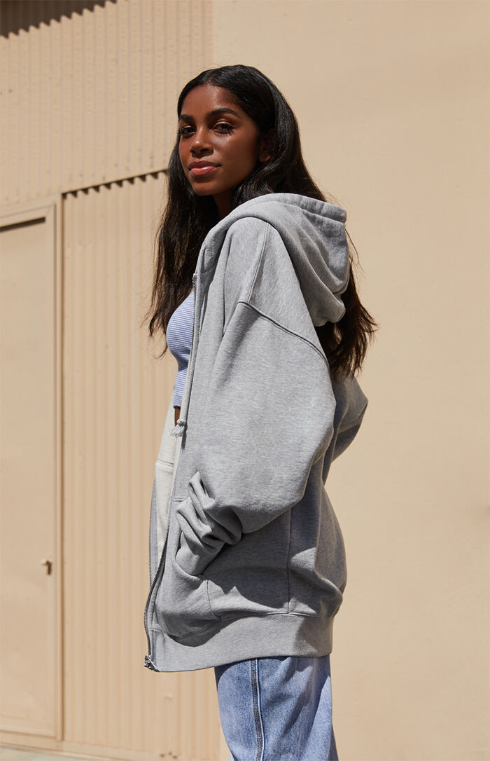 John Galt Heather Grey Full Zip Oversized Hoodie | PacSun