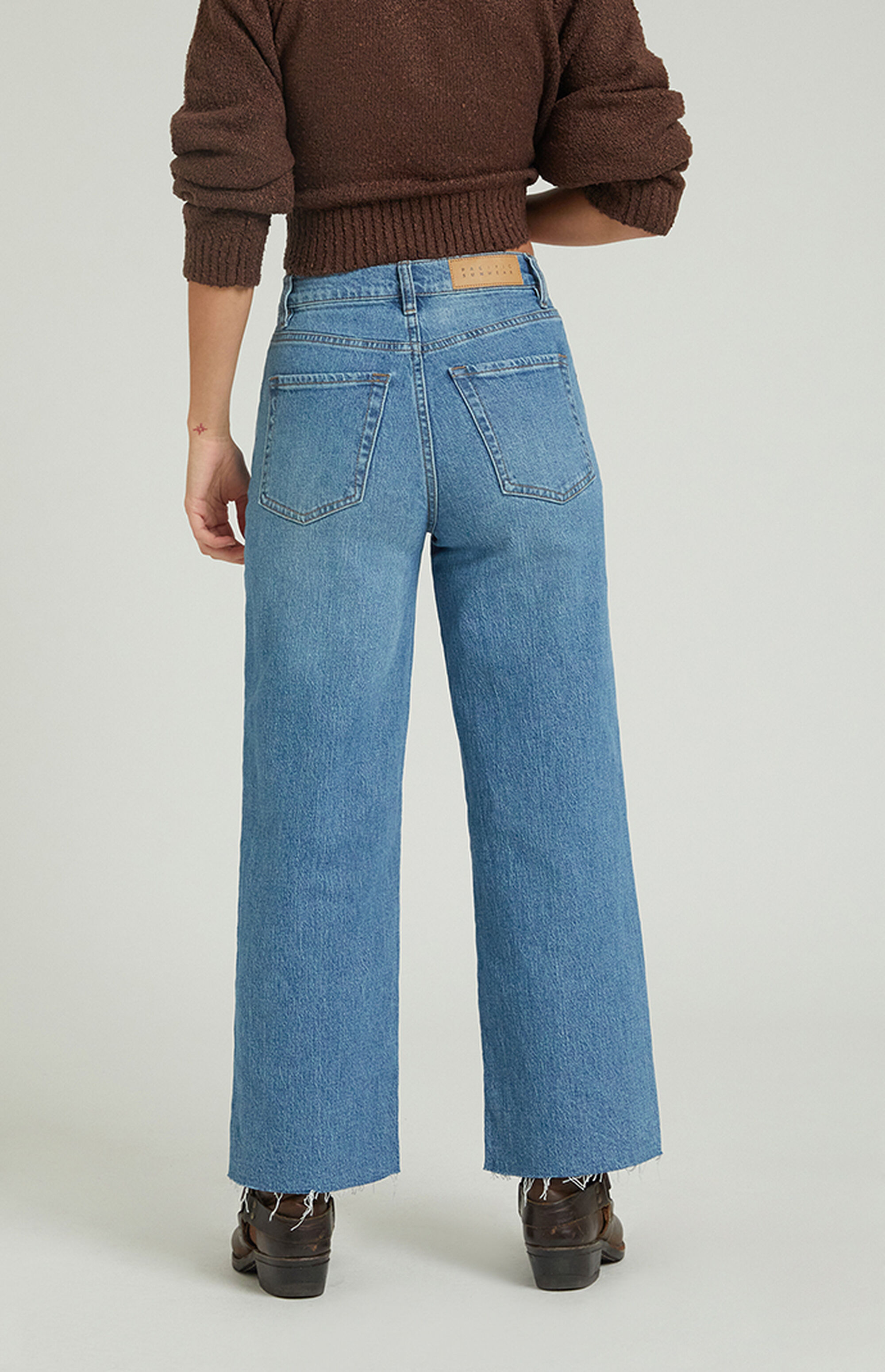 Pacsun Nora Stretch Dark Indigo Cropped Wide Leg Jeans | Pacsun