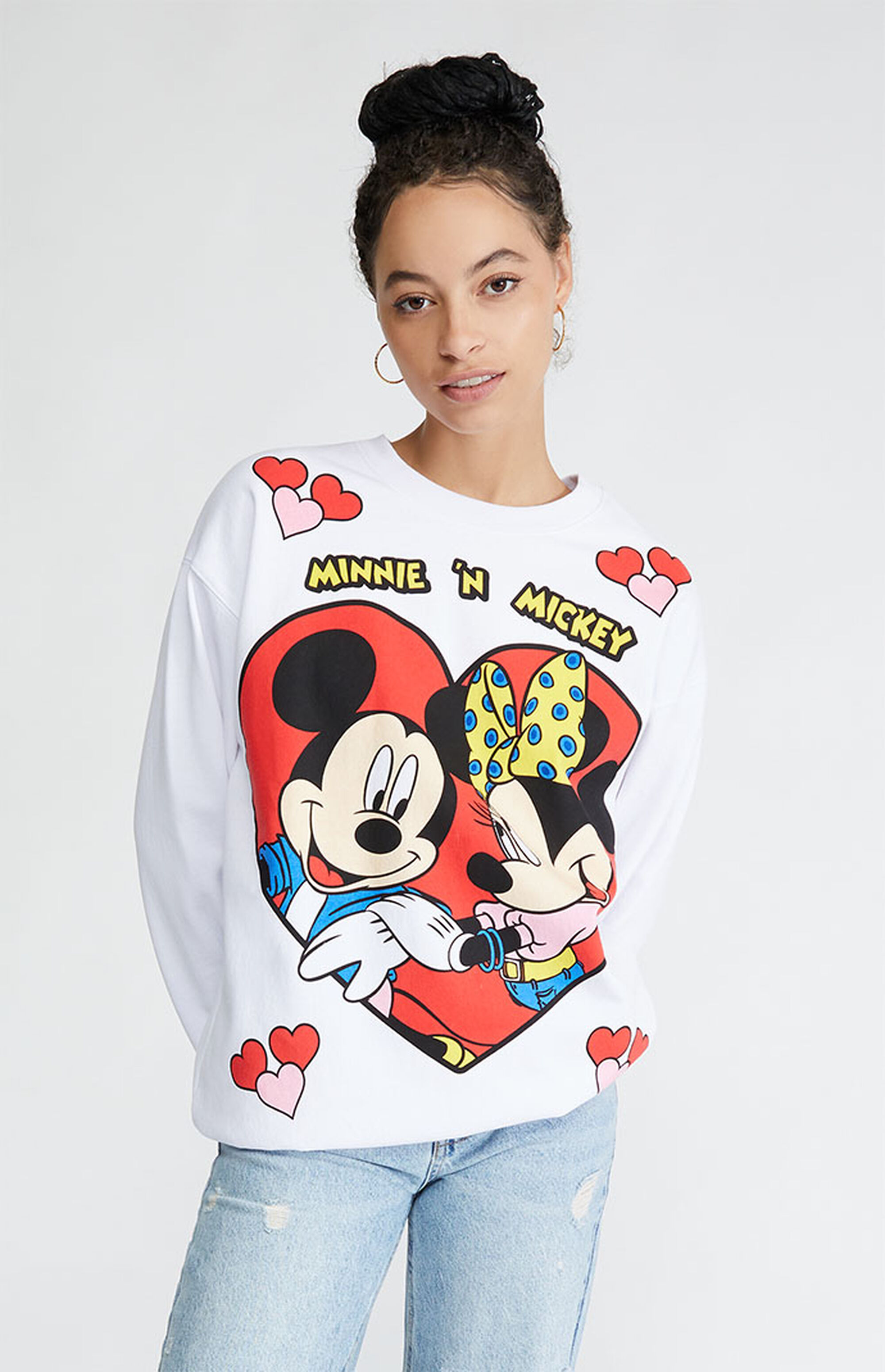 Disney Mickey & Minnie Hearts Crew Neck Sweatshirt | Pacsun