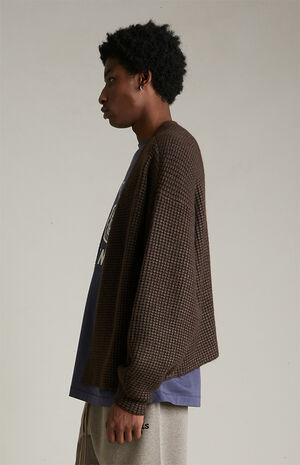 Fear of God Essentials Brown Heavy Waffle Knit Cardigan | PacSun