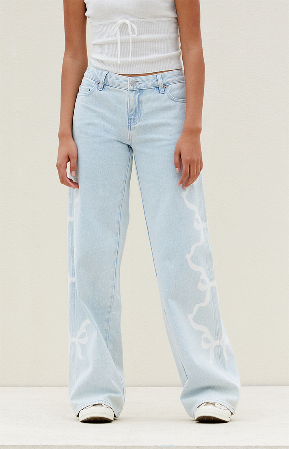 Pacsun Light Indigo Bow Low Rise Baggy Jeans | PacSun