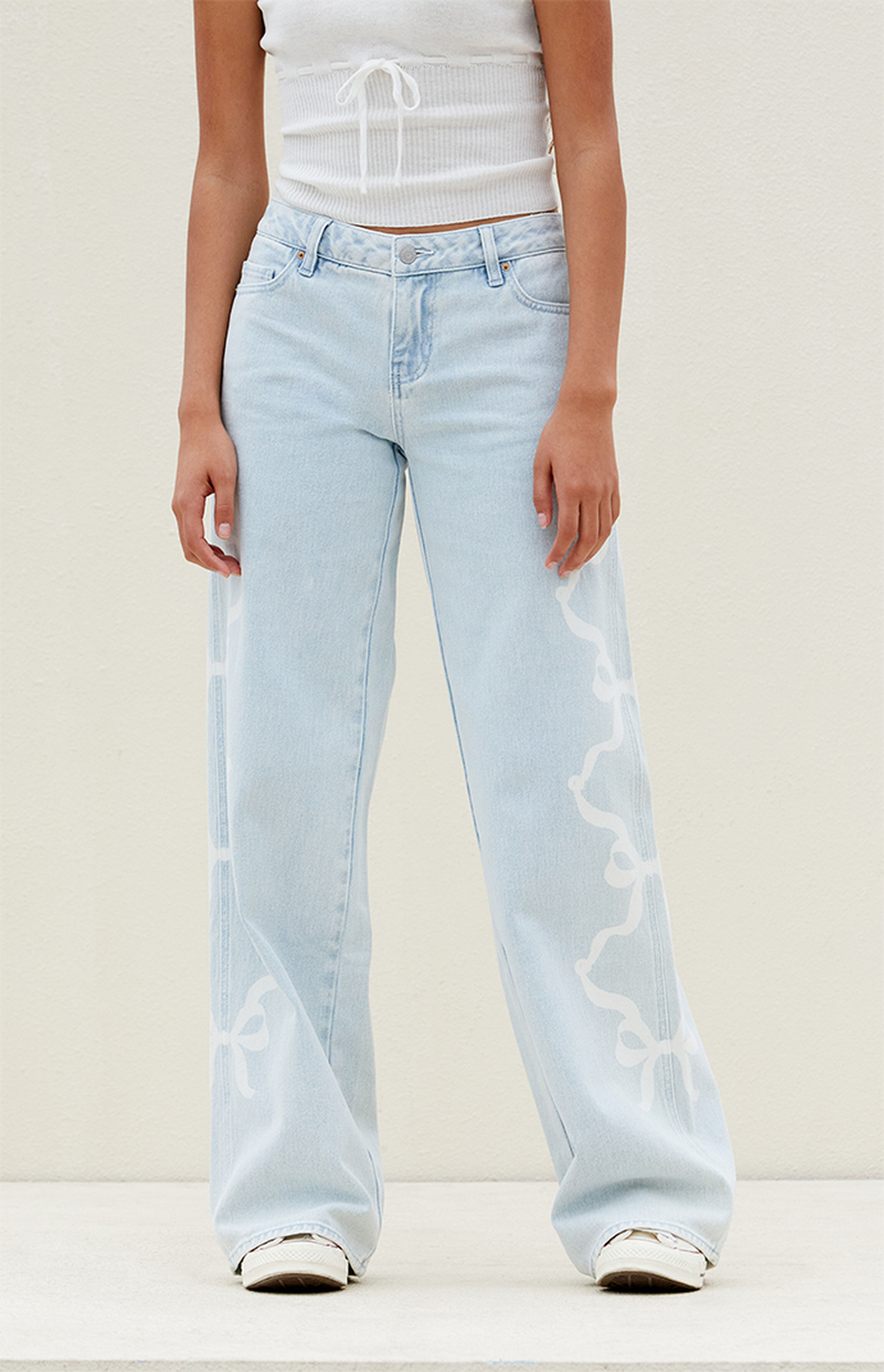 Pacsun Light Indigo Bow Low Rise Baggy Jeans | Pacsun