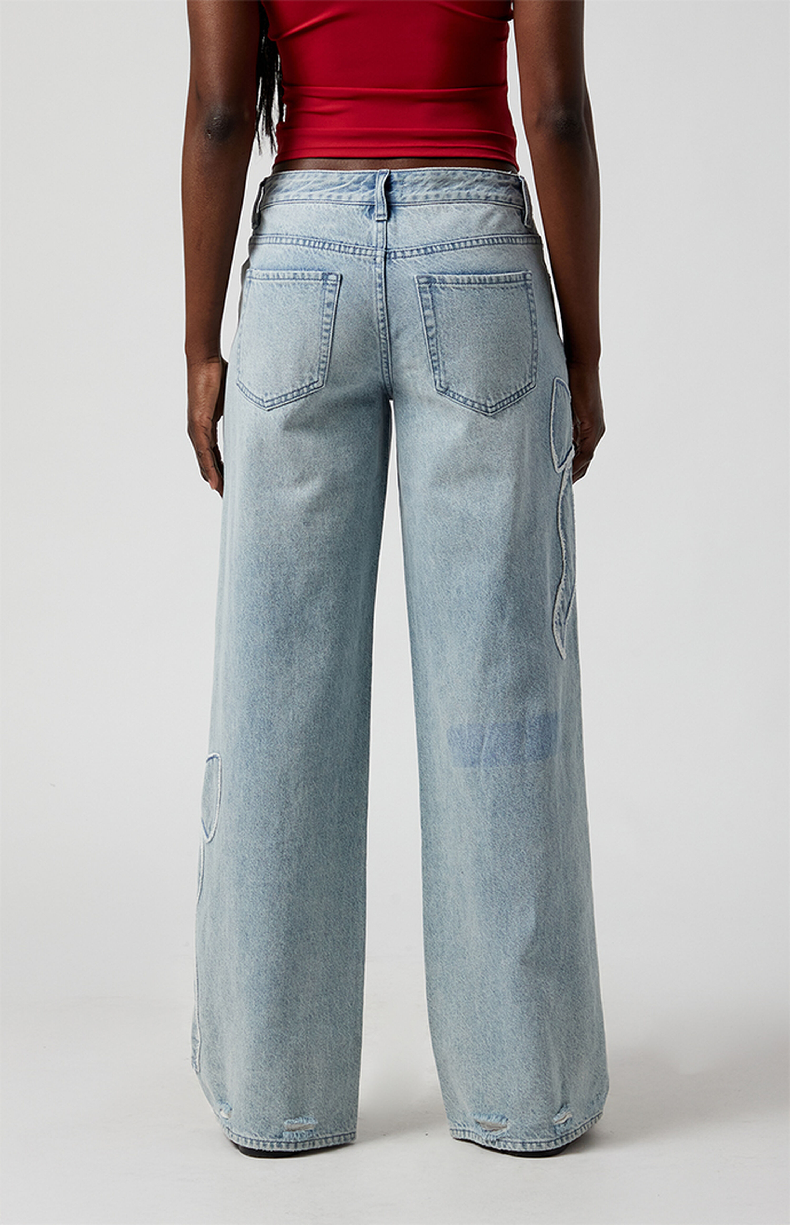 PacSun Casey Light Indigo Bow Low Rise Baggy Jeans | PacSun