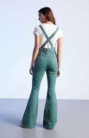Pacsun Green Denim Flare Overalls | PacSun