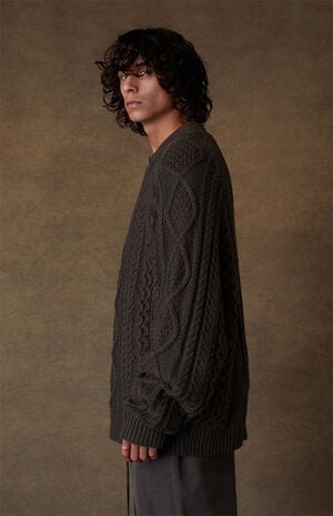 Fear of God Essentials Off Black Cable Knit Sweater | PacSun