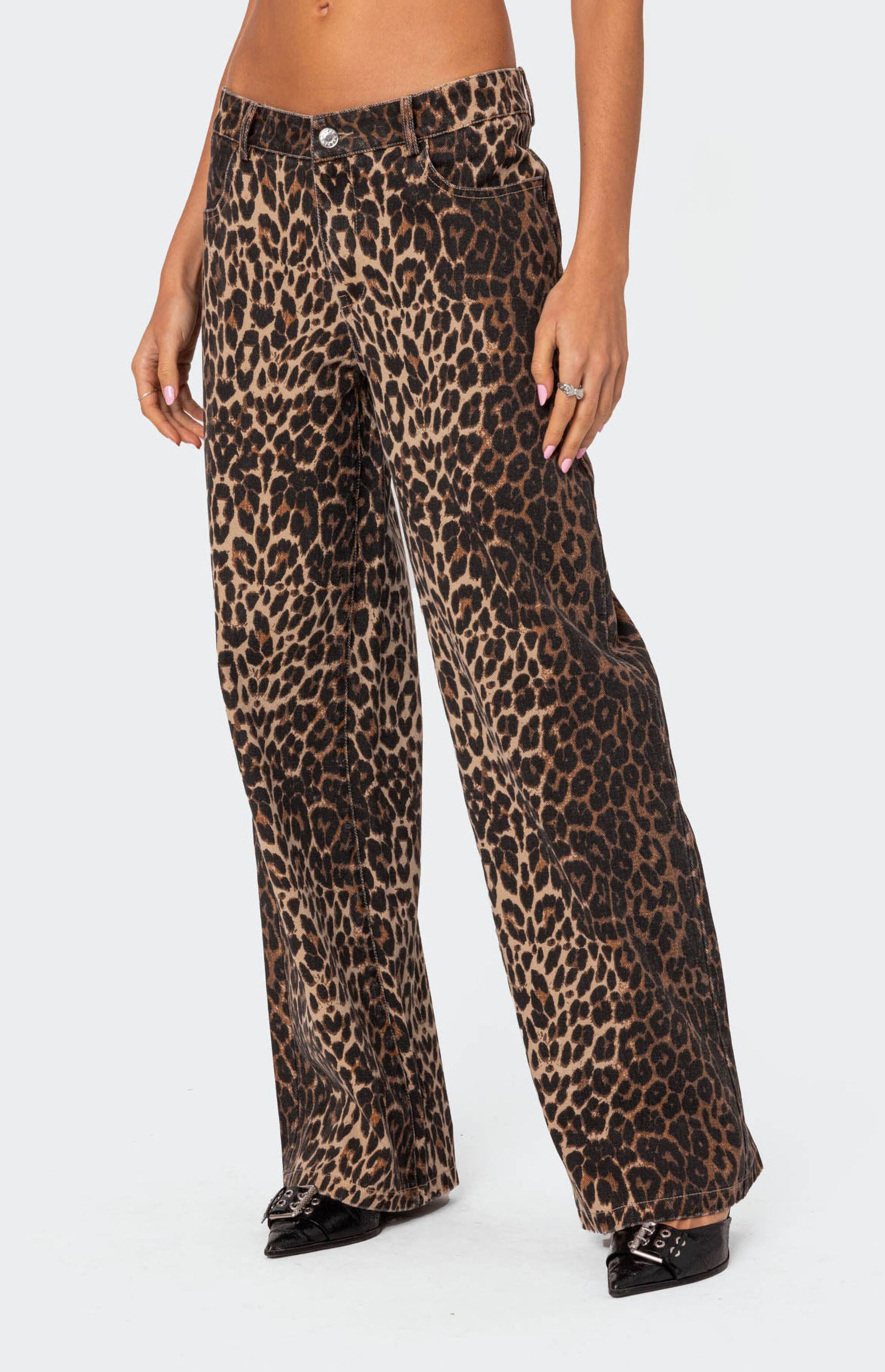 Edikted Leopard Printed Low Rise Jeans | Pacsun