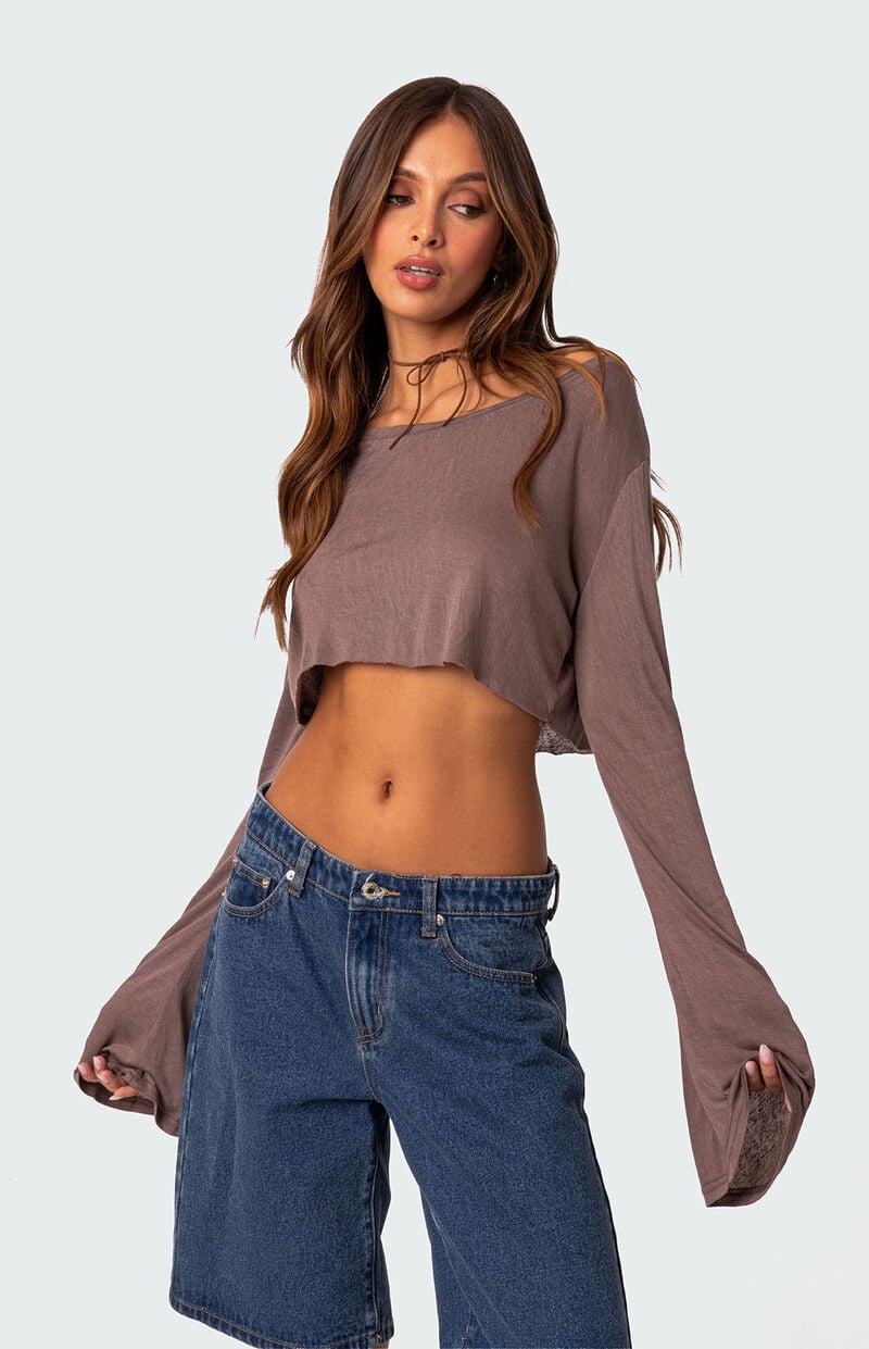 Edikted Sheer Raw Hem Crop Top | Pacsun