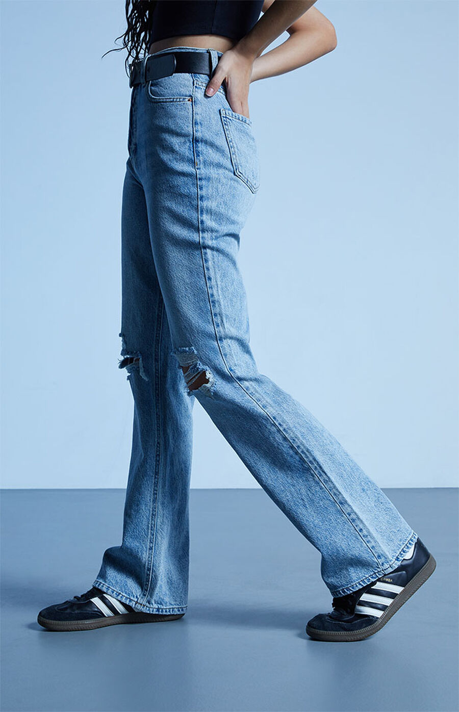 PacSun Eco Light Blue Ripped High Waisted Bootcut Jeans | PacSun