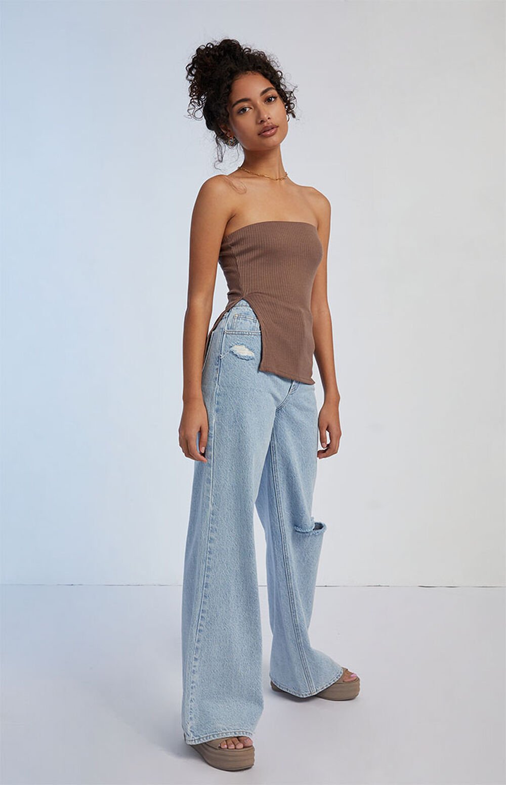Strapless Side Slit Ribbed Top | PacSun