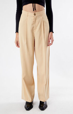 24 COLOURS Beige High Waisted Trousers | PacSun