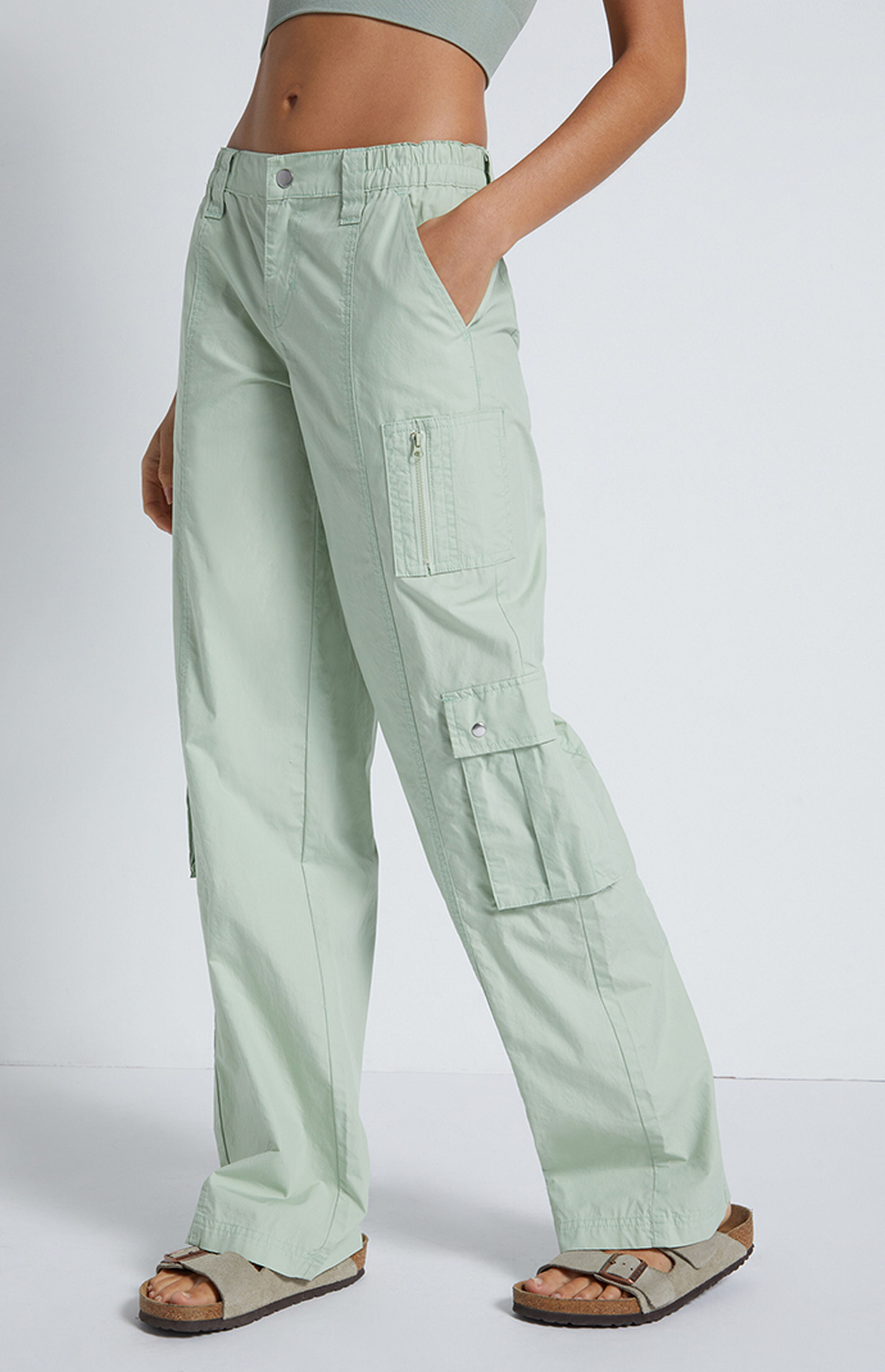 Pacsun Green Low Rise Puddle Pants | Pacsun