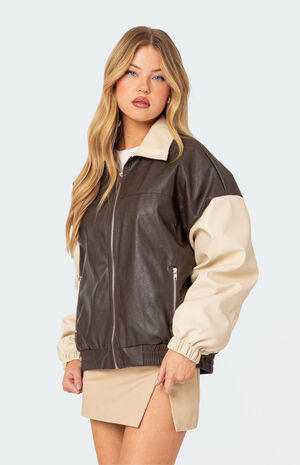 Edikted Two Tone Faux Leather Bomber Jacket | PacSun