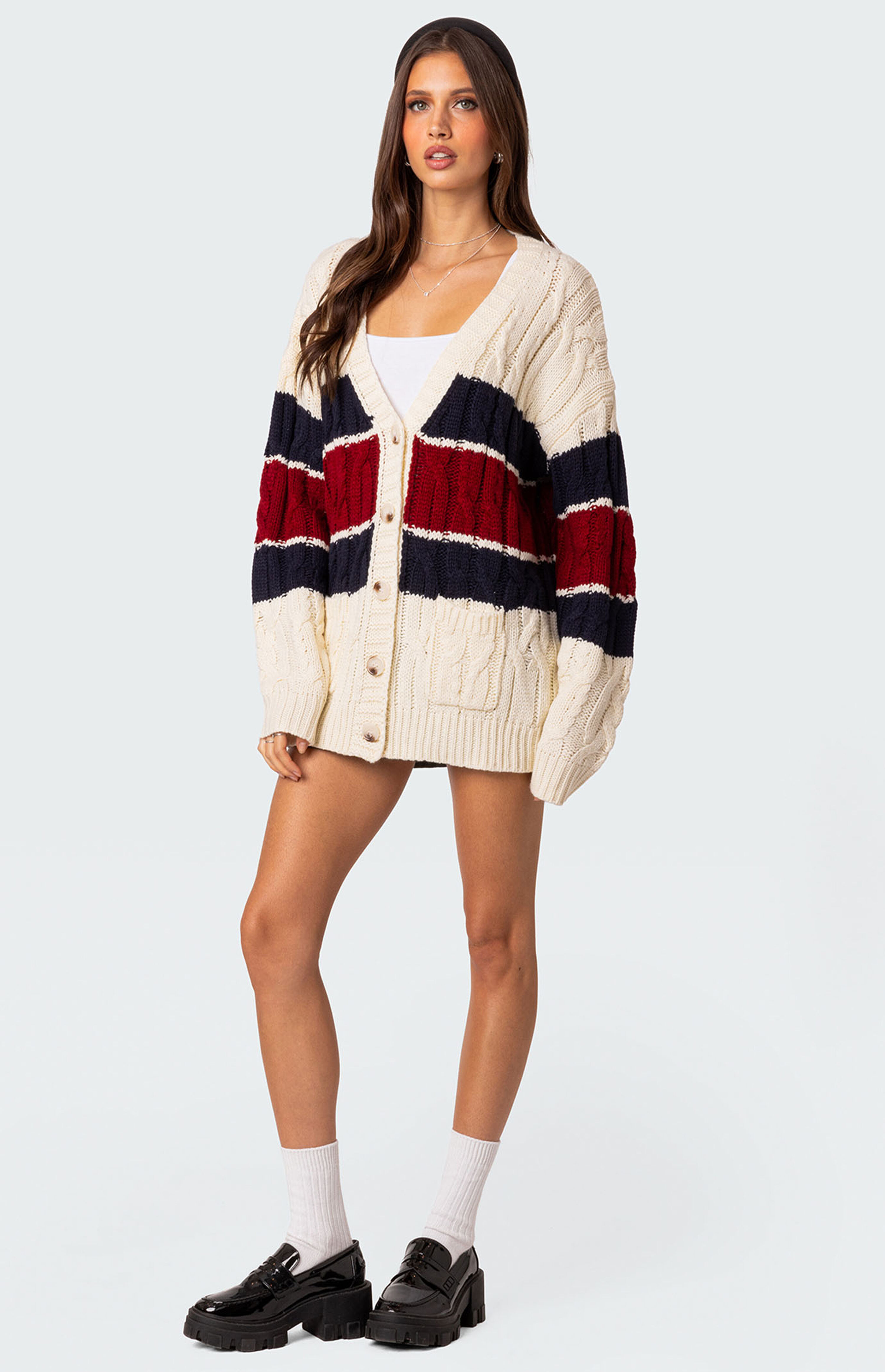 Edikted Tinsley Oversized Cable Knit Cardigan | Pacsun