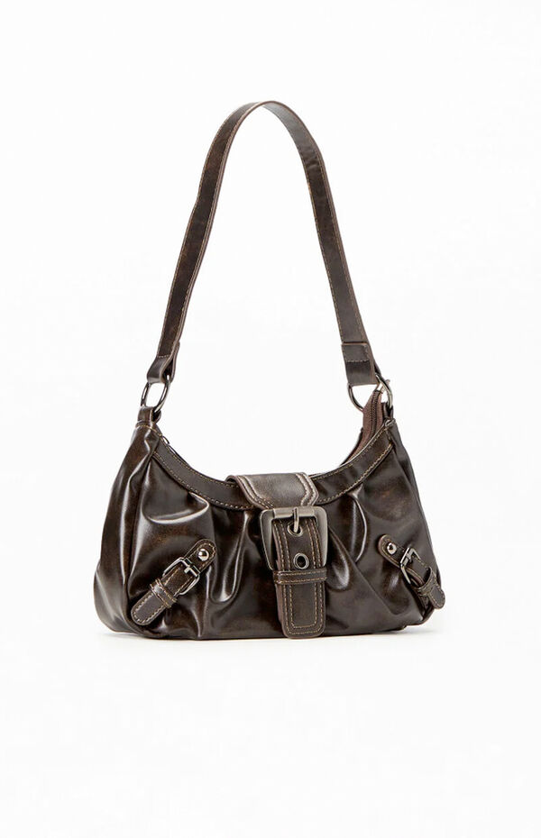 Pacsun Brown Faux Leather Front Buckle Shoulder Bag | PacSun