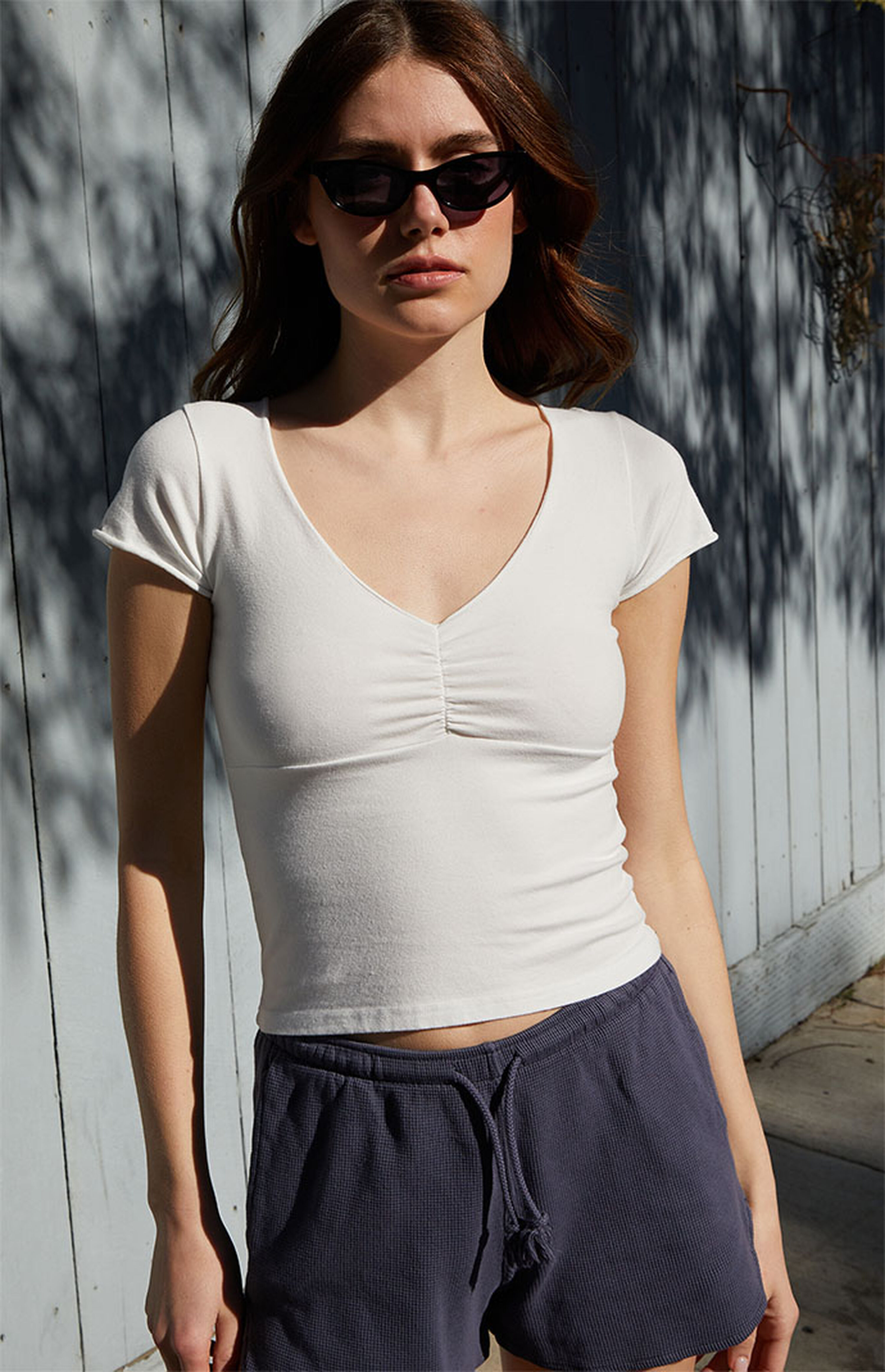 John Galt White Gina Cinched Top | PacSun