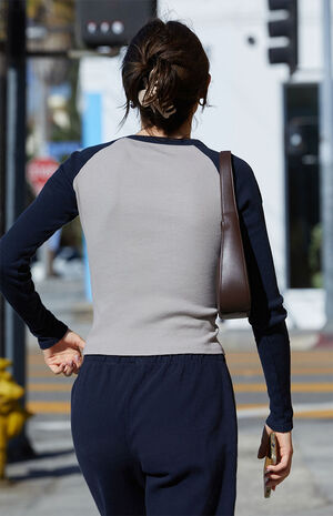 John Galt White & Navy Bella Long Sleeve Colorblock Top | PacSun