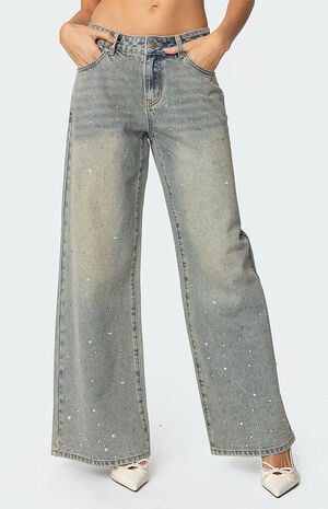 Edikted Rhinestone Low Rise Washed Jeans | PacSun