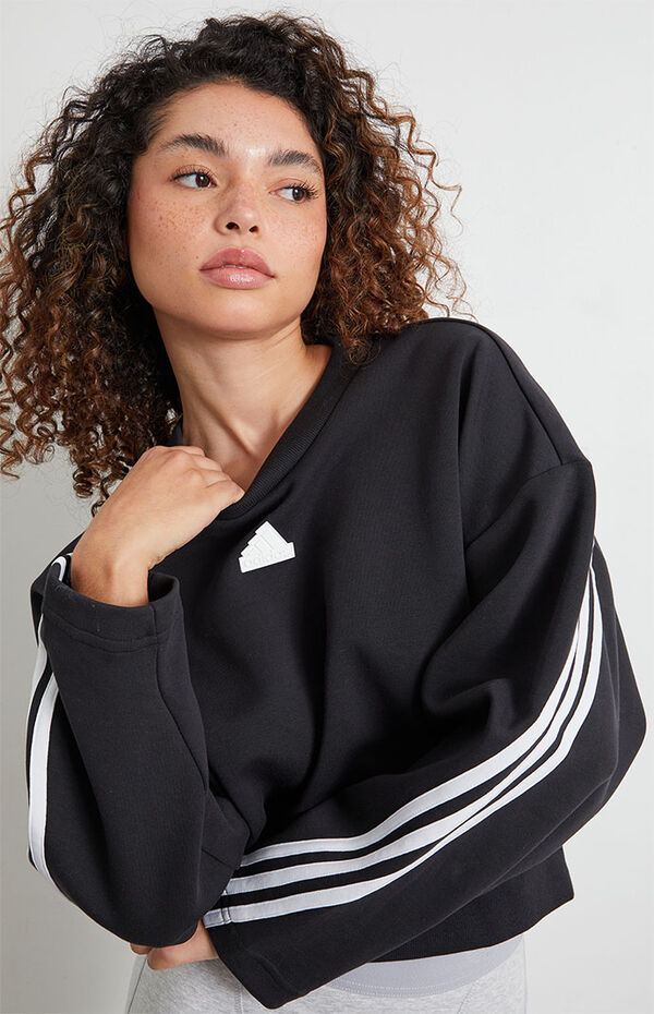 adidas Eco Black FI 3-Stripes Crew Neck Sweatshirt | Pacsun
