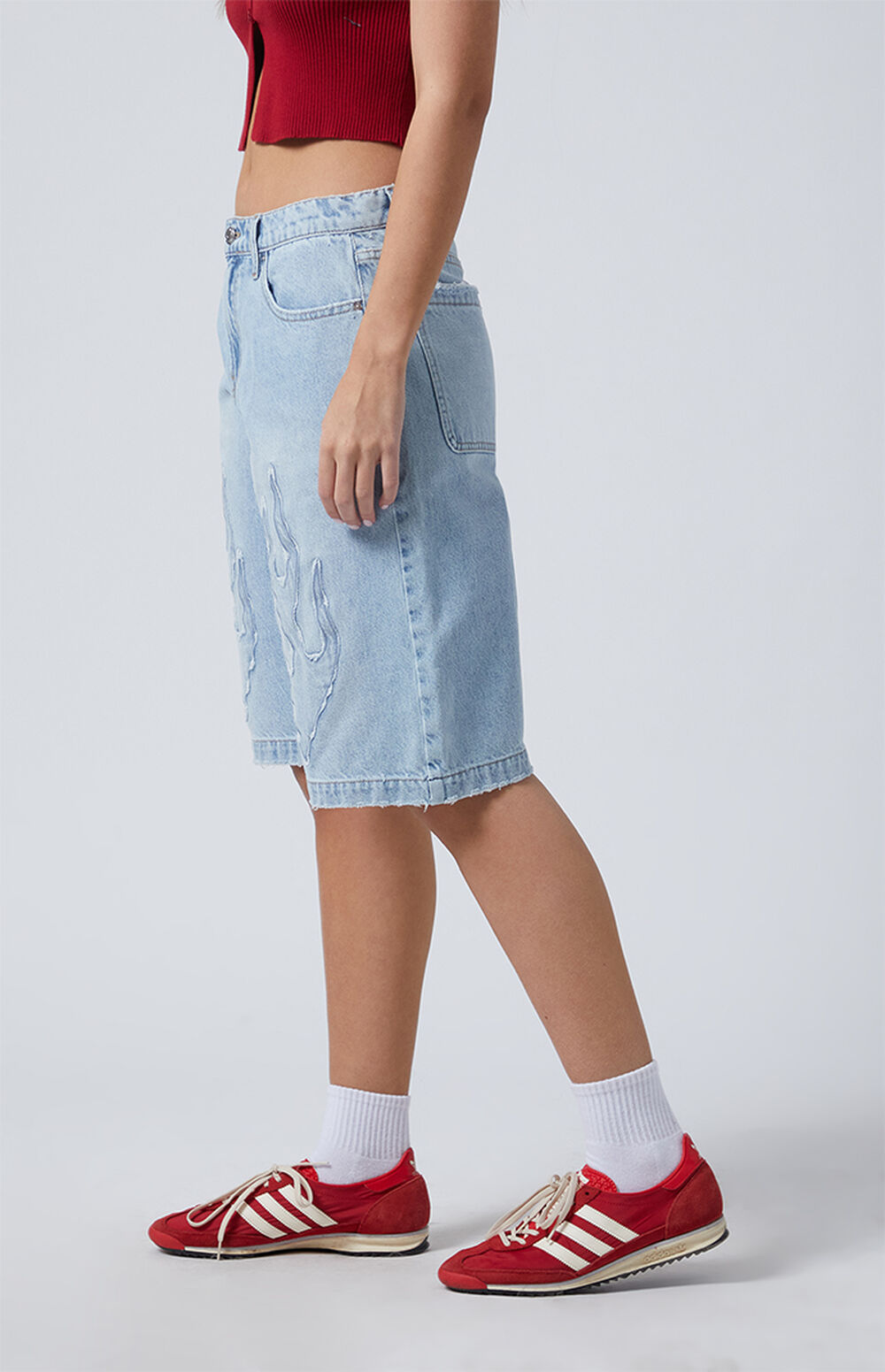 Pacsun Light Indigo Flame Extreme Denim Jorts | PacSun