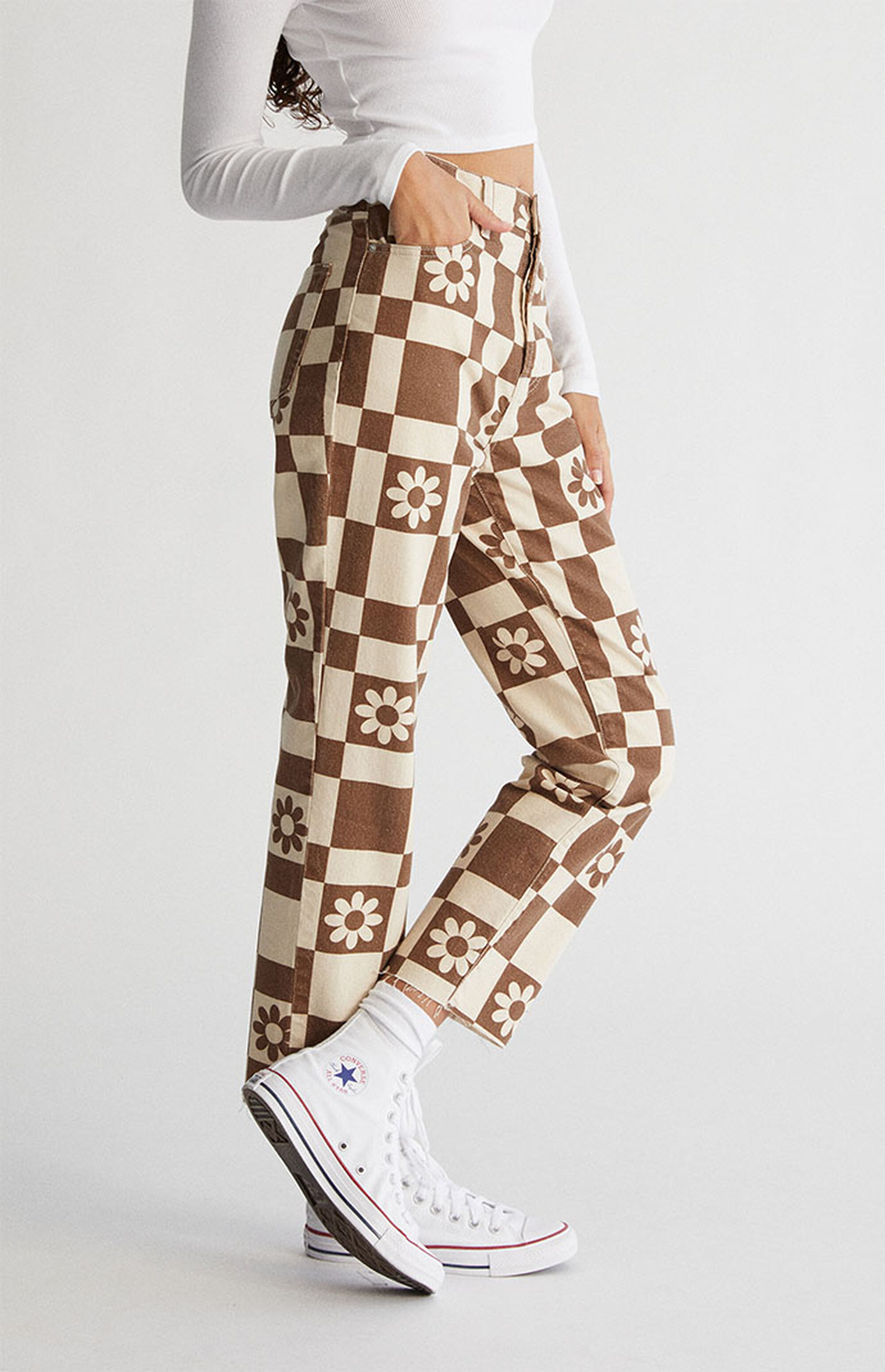 Pacsun Eco Flower Checkerboard High Waisted Straight Leg Jeans | PacSun