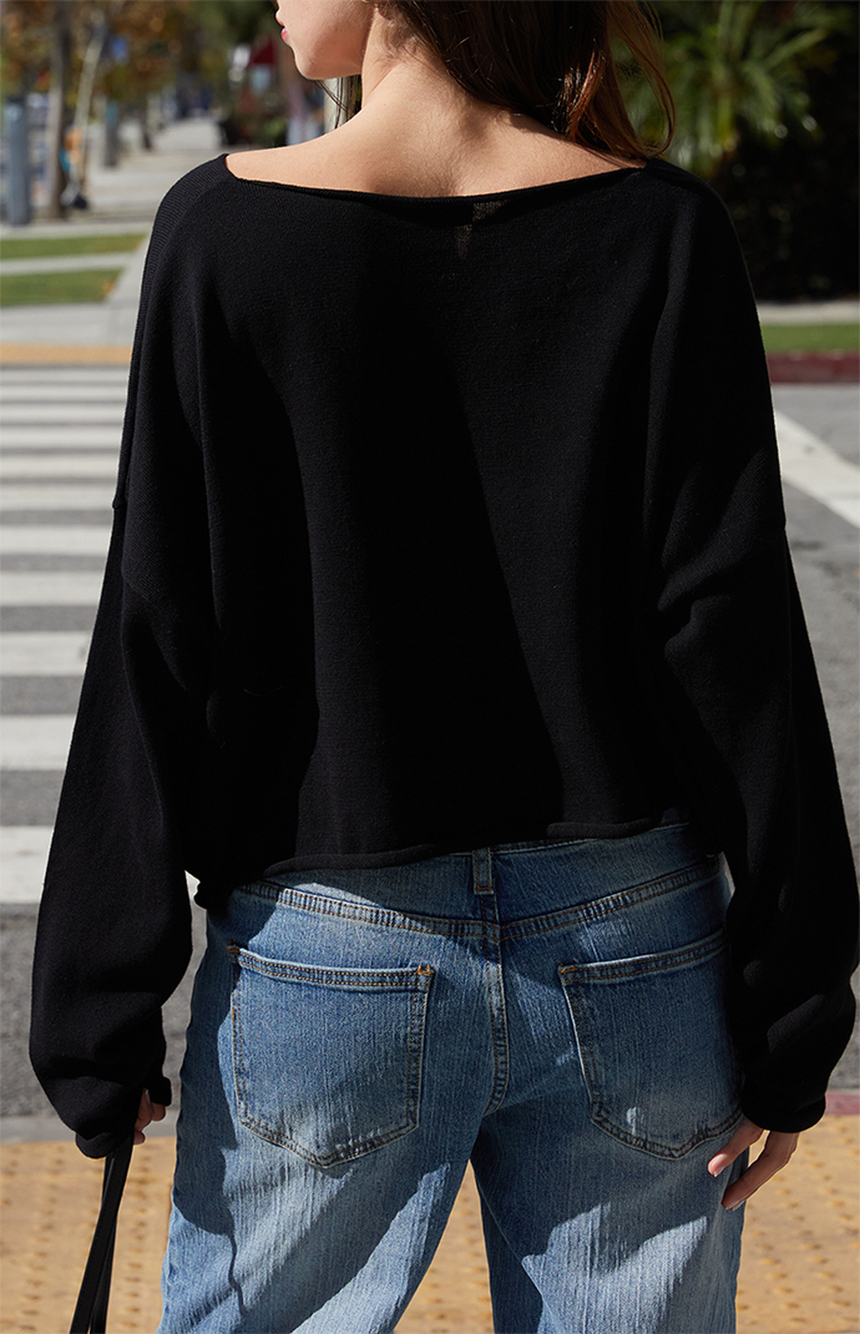 John Galt Black Wide Neck Sweater | PacSun