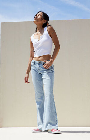 PacSun Light Blue Stretch Low Rise Flare Jeans | PacSun