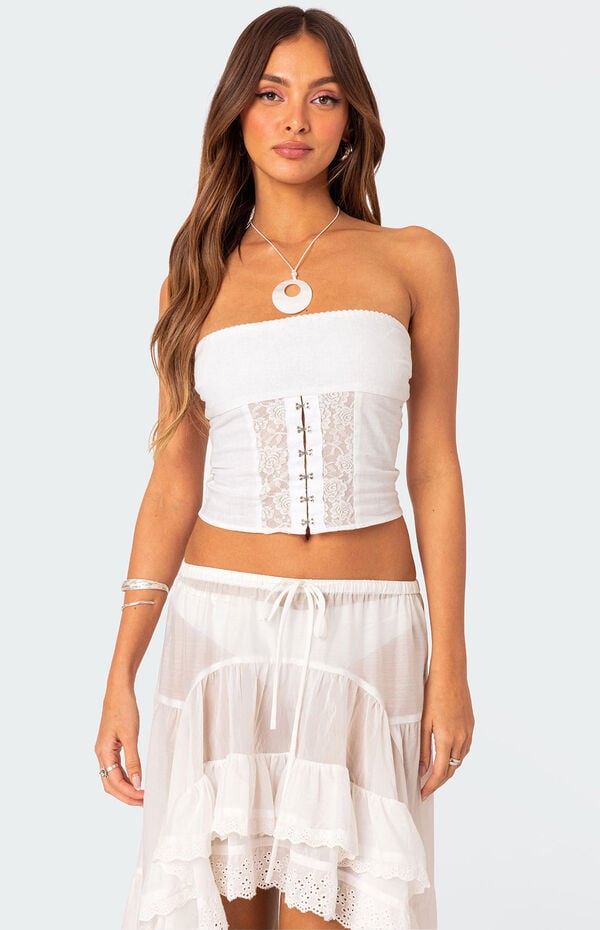 Edikted Lacey Linen Look Corset | PacSun