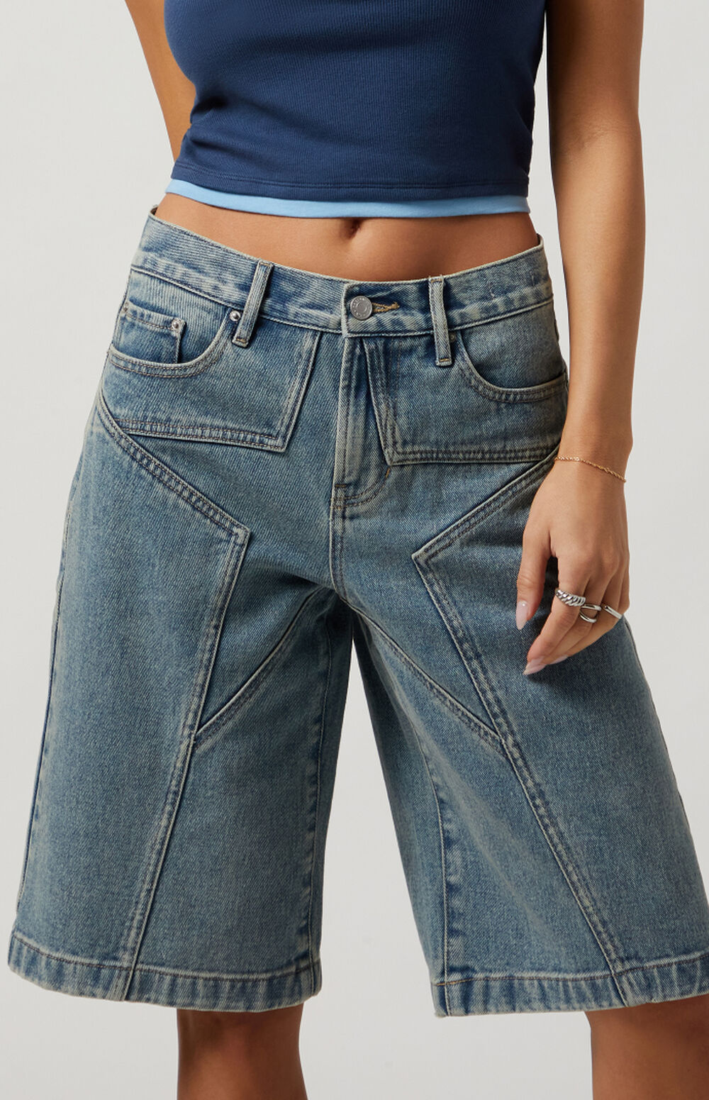 Pacsun Light Indigo Star Seam Extreme Denim Jorts | Pacsun