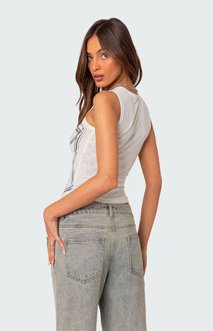 Edikted Maddie Graphic Sheer Mesh Top | PacSun