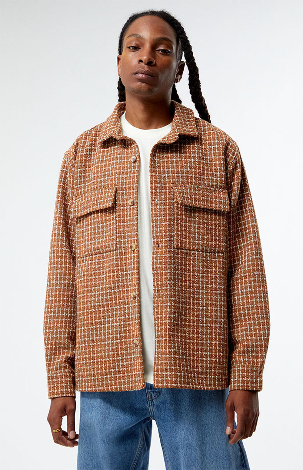 Pacsun Brown Classic Tweed Oversized Shacket | PacSun