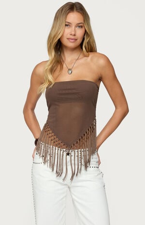 Edikted Backless Sheer Mesh Strapless Top | PacSun