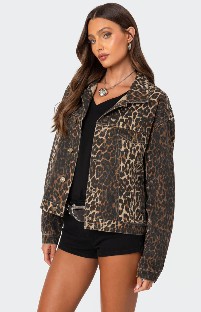 Edikted Leopard Print Denim Jacket | PacSun