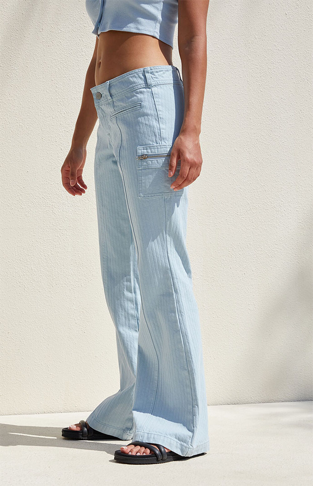 Pacsun Light Blue Low Rise Cargo Flare Pants | PacSun