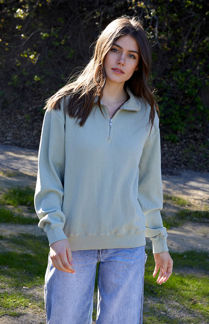 John Galt Pale Green Half-Zip Sweatshirt | PacSun