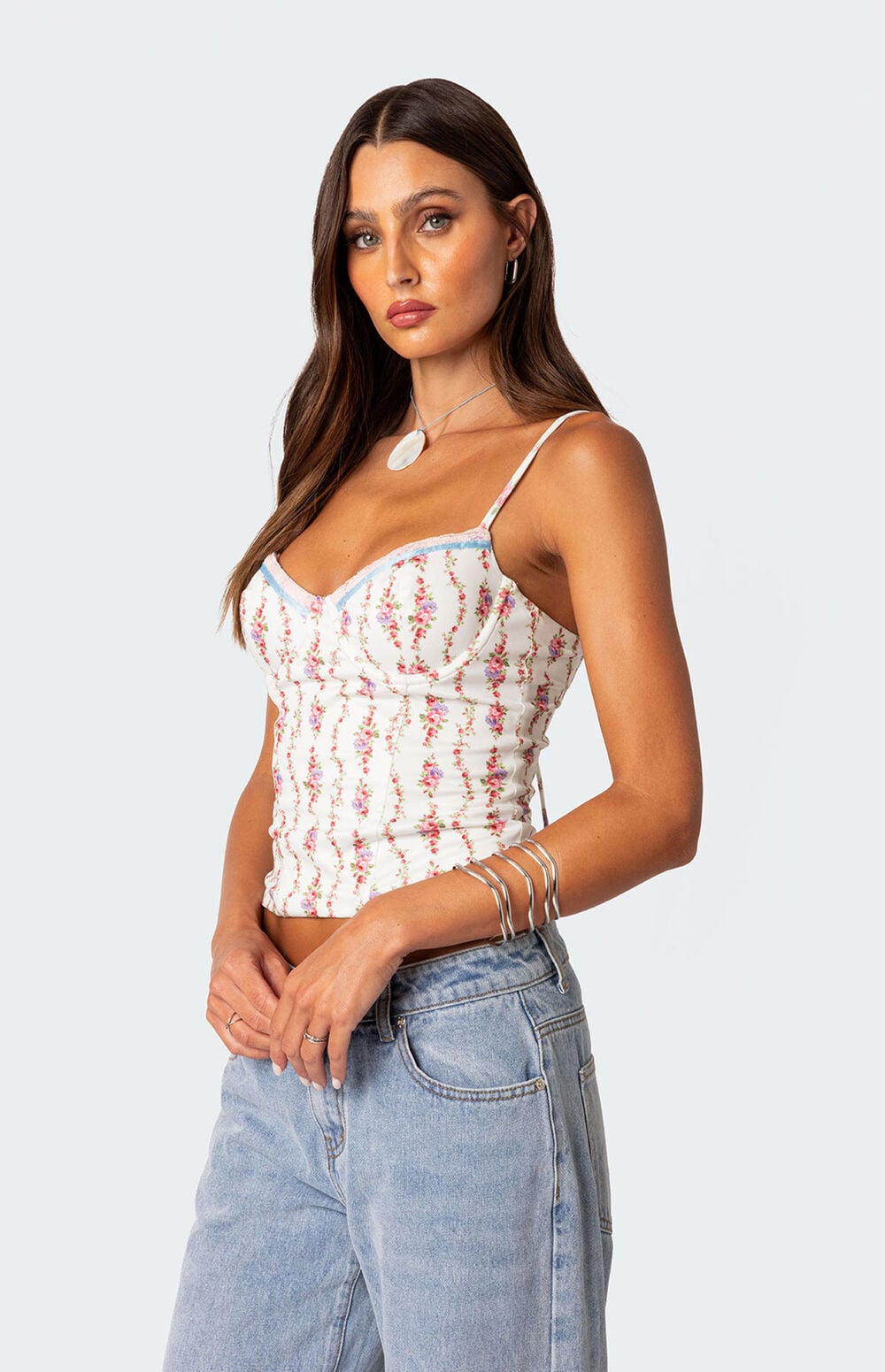 Edikted Indira Printed Cupped Lace Up Corset | PacSun