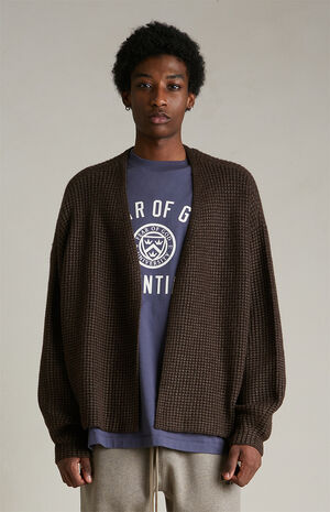 Fear of God Essentials Brown Heavy Waffle Knit Cardigan | PacSun