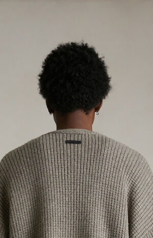 Fear of God Essentials Heather Grey Heavy Waffle Knit Cardigan | PacSun
