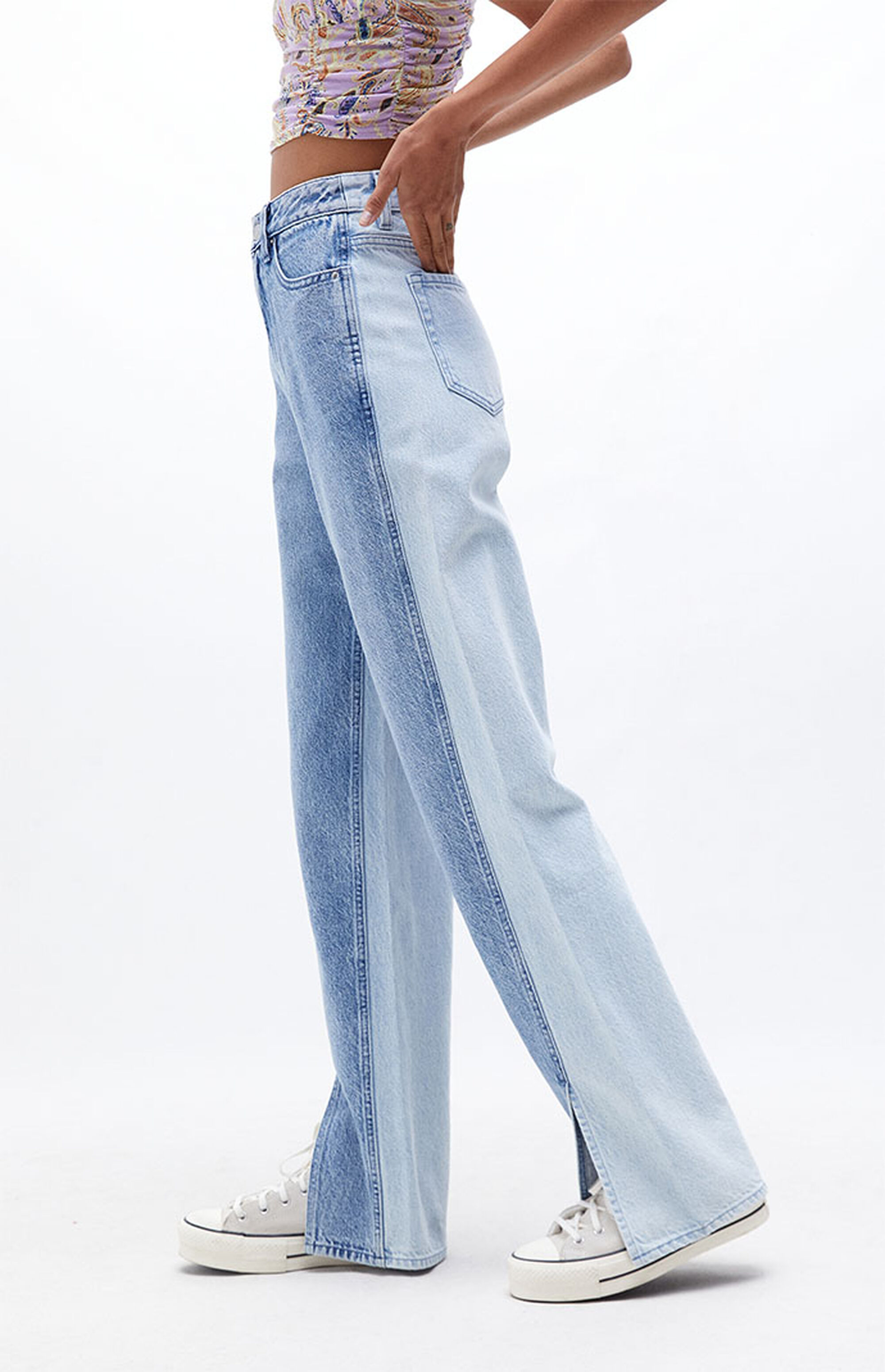 Pacsun Eco Two-Tone Paneled Split Boyfriend Jeans | Pacsun