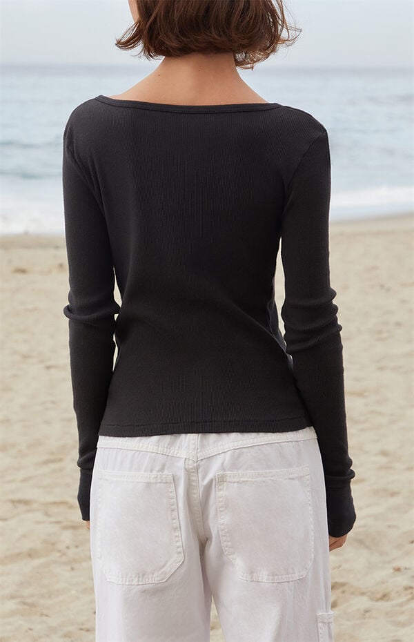 John Galt Black Athern Thermal Ribbed Long Sleeve Top | Pacsun