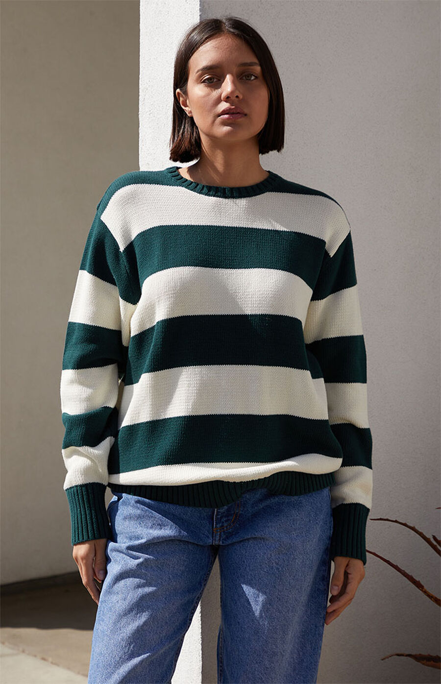John Galt Green & White Striped Brianna Sweater | PacSun