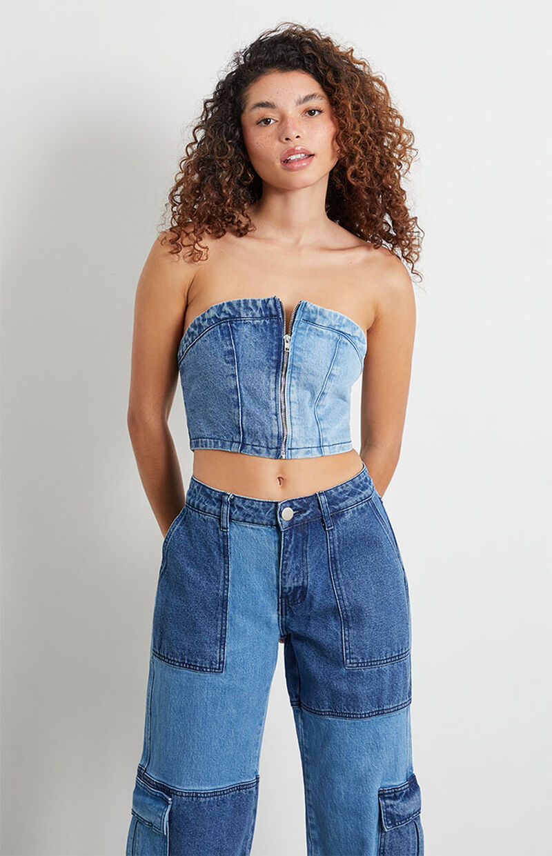 Another Girl Eco Two-Tone Denim Bandeau Top | PacSun
