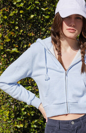 John Galt Light Blue Zip Up Cropped Hoodie | PacSun