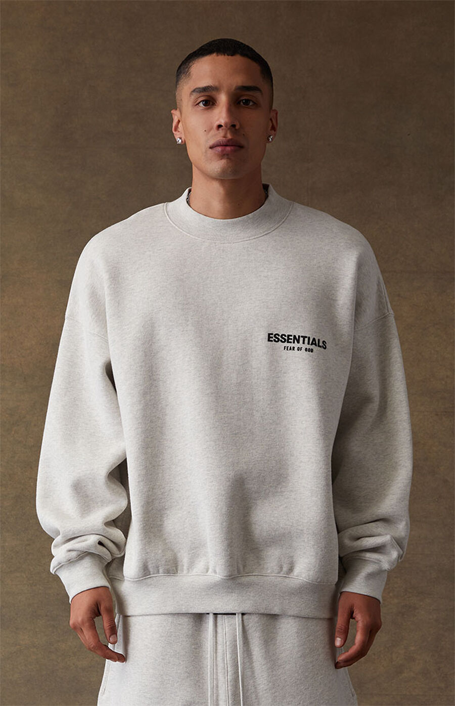 Fear of God Essentials Light Oatmeal Crew Neck Sweatshirt | Pacsun