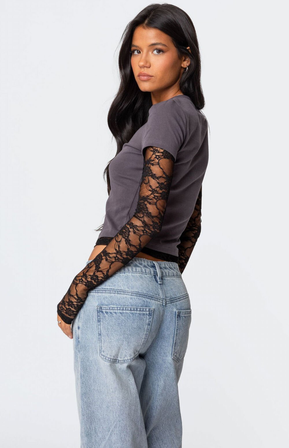 Edikted Layered Lace Sleeve T-Shirt | PacSun