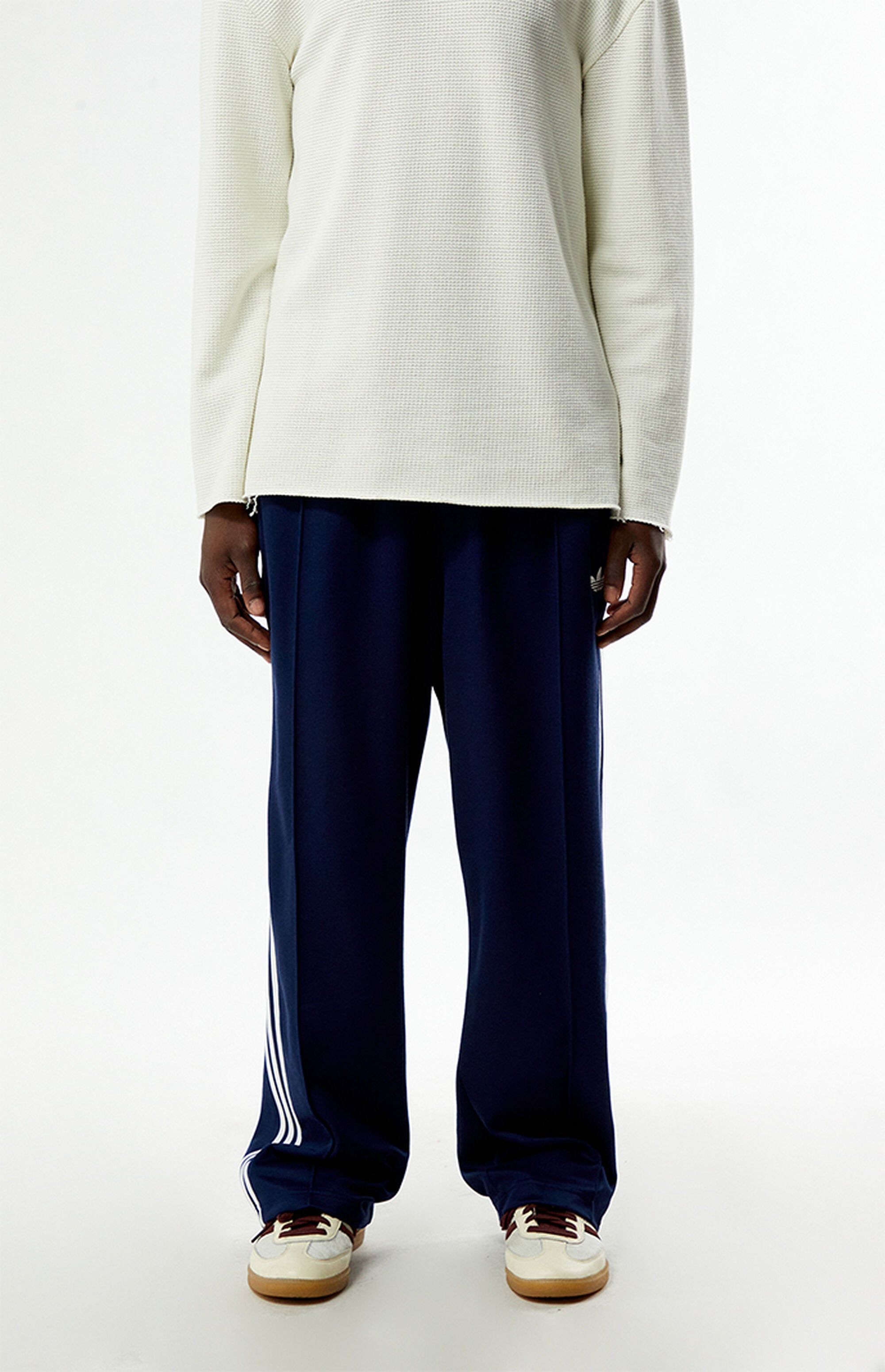 adidas Navy Baggy Three Stripe Track Pants | Pacsun