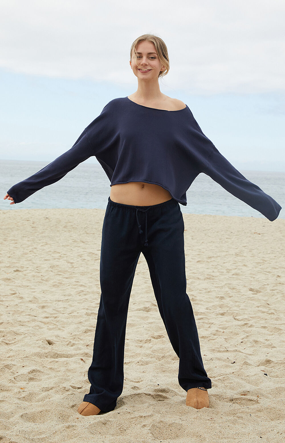 John Galt Navy Cameron Cropped Sweater | PacSun