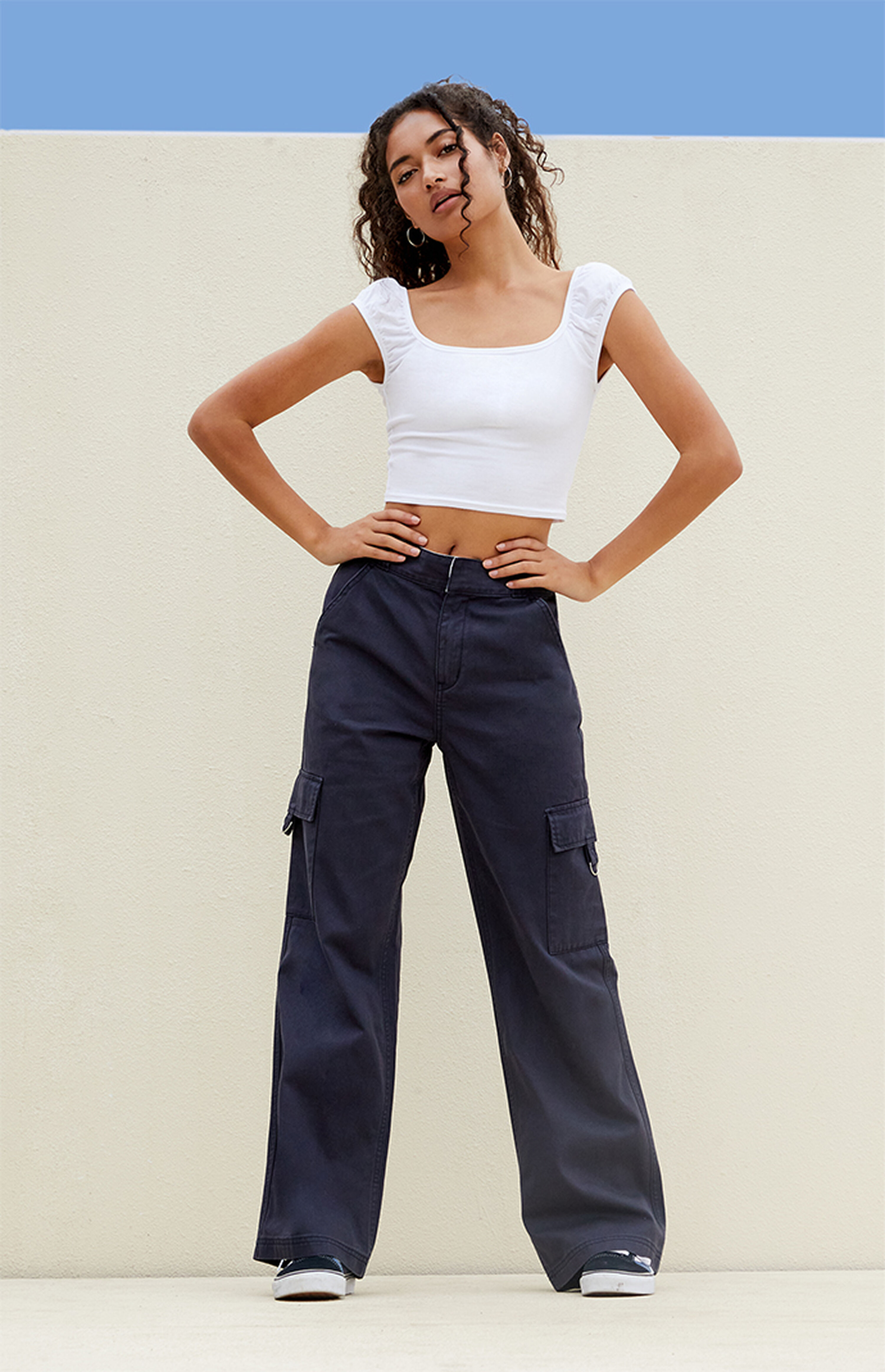 Pacsun Navy Fold-Over Waist Utility Cargo Pants | PacSun